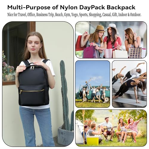 YogoRun Simple Backpack Nylon Light-weight Backpack Black Nylon Backpack for Women Casual Daypack Backpack Carry on Backpack (Black)