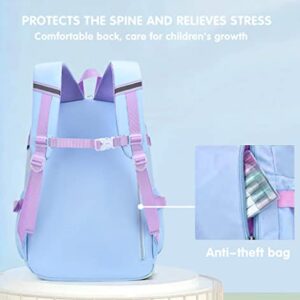 MCWTH School Backpack for Girls, Lightweight Waterproof Cute Bunny School Bookbag for Teen Kids Students Elementary (Rabbit Blue)