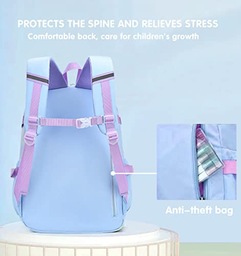 MCWTH School Backpack for Girls, Lightweight Waterproof Cute Bunny School Bookbag for Teen Kids Students Elementary (Rabbit Blue)