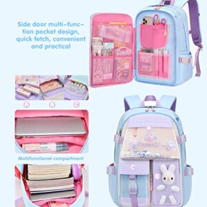 MCWTH School Backpack for Girls, Lightweight Waterproof Cute Bunny School Bookbag for Teen Kids Students Elementary (Rabbit Blue)