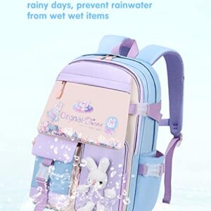 MCWTH School Backpack for Girls, Lightweight Waterproof Cute Bunny School Bookbag for Teen Kids Students Elementary (Rabbit Blue)