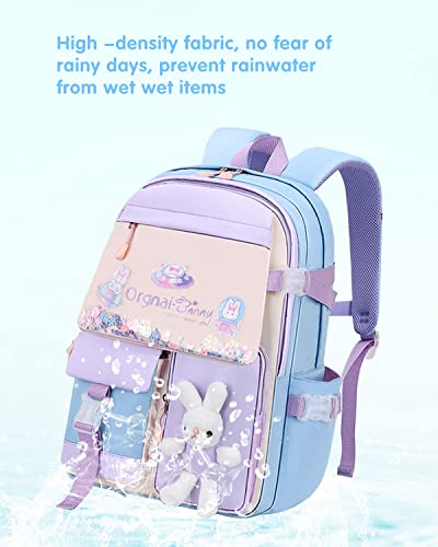 MCWTH School Backpack for Girls, Lightweight Waterproof Cute Bunny School Bookbag for Teen Kids Students Elementary (Rabbit Blue)