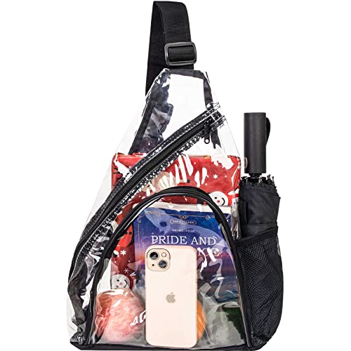 gxtvo Clear Sling Bag, Stadium Approved Crossbody Backpack for Women and Men - Black