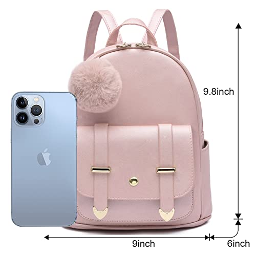 Girls Cute Mini Backpack Purse Fashion School Bags PU Leather Casual Backpack for Teens Women Pink