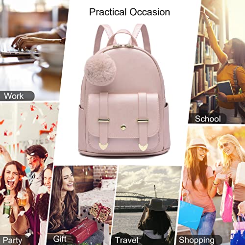 Girls Cute Mini Backpack Purse Fashion School Bags PU Leather Casual Backpack for Teens Women Pink