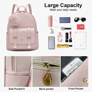 Girls Cute Mini Backpack Purse Fashion School Bags PU Leather Casual Backpack for Teens Women Pink