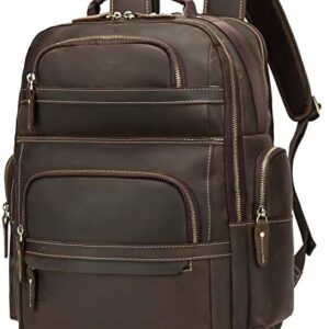 Taertii Vintage Full Grain Genuine Leather Backpack for Men - Fits 16" Laptop, Travel, Hiking, Business, Work, Rucksack Daypack 32L - Brown