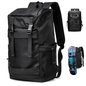 weplan skateboard backpack for men,water resistant laptop backpack for men women, fit for sports travel, black