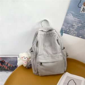 CHERSE Aesthetic Kawaii Backpack to school large capacity Lovely Aesthetic Student canvas Bookbags with accessories (Gray)