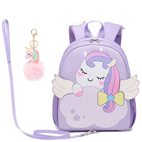 Toddler Backpack Cute Unicorn Little Kids Backpacks for Girls Preschool Backpack Kindergarten Bookbags With Chest Strap Anti-lost Safety Leash (Little Backpack-Purple) One Size