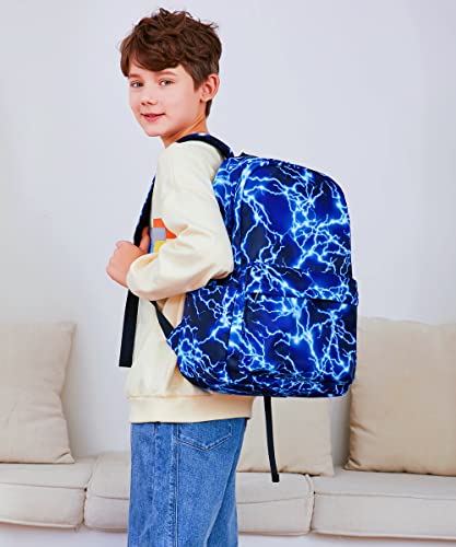 AM SeaBlue Backpack for Boy Middle School Lightning Bookbag Durable Student Teenager Sturdy Lightweight Waterproof (1-Blue)