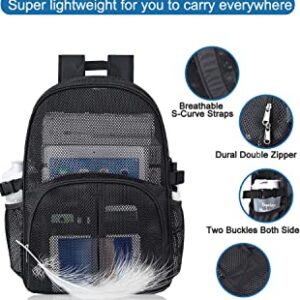 Heavy Duty Mesh Backpack for School, 30L Extra Large See Through Mesh Bookbag for Adults with Comfort Padded Straps for School, Beach, Swimming, Fitness, Sports(Black)