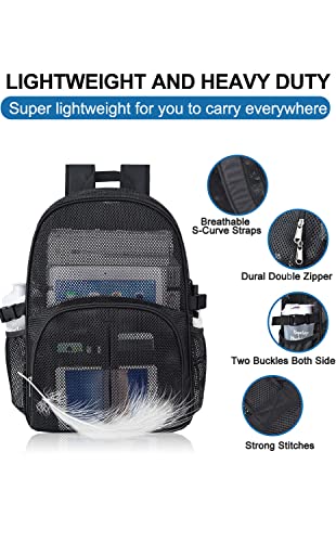 Heavy Duty Mesh Backpack for School, 30L Extra Large See Through Mesh Bookbag for Adults with Comfort Padded Straps for School, Beach, Swimming, Fitness, Sports(Black)