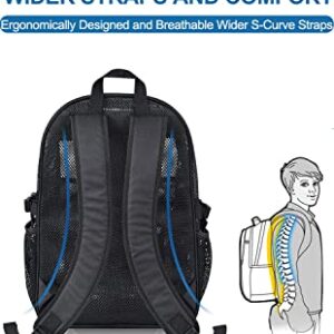 Heavy Duty Mesh Backpack for School, 30L Extra Large See Through Mesh Bookbag for Adults with Comfort Padded Straps for School, Beach, Swimming, Fitness, Sports(Black)