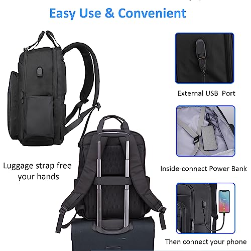 Travel Laptop Backpack, 15.6'' Personal Item Backpack, Carry on Travel bag for Women Men Airline Approved with USB Port Casual Daypack, Water Resistant Large Capacity Computer Backpack for Work, Black