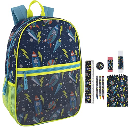 Trail maker Boys School Backpacks with School Supplies for Kids Included | 9 in 1 Backpack and School Supplies Bundle for Boys (Turbo Rocketships)