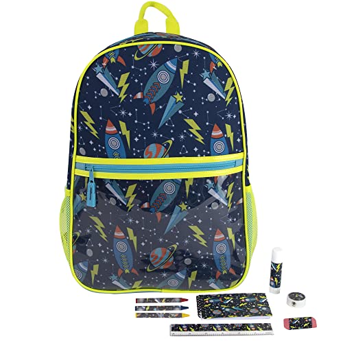 Trail maker Boys School Backpacks with School Supplies for Kids Included | 9 in 1 Backpack and School Supplies Bundle for Boys (Turbo Rocketships)