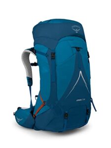 osprey atmos ag lt 65l men's backpacking backpack, night shift/scoria blue, l/xl