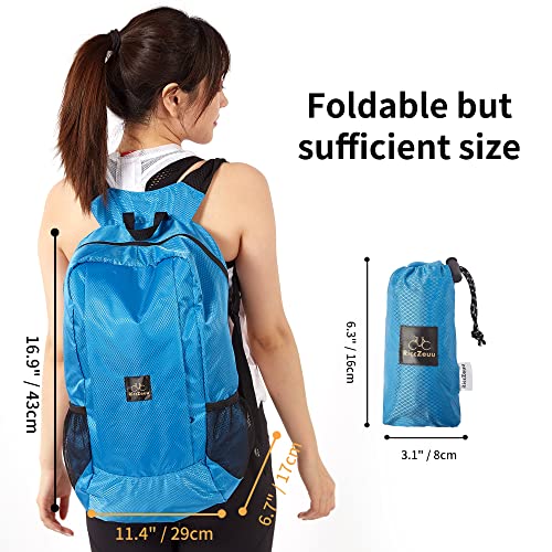 RiccZeuu Packable Backpack Hiking Daypack for Travel Camping Outdoor,Water Resistant Lightweight,30L,blue