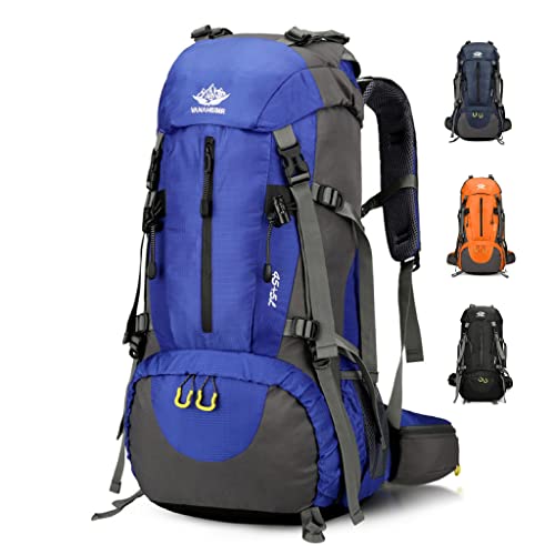 ONIYEA Outdoor Sports Hiking Backpack, 55L Mountaineering Backpack with 50L+5L Rain Cover, High Performance Travel Backpack (Light Blue)