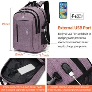 JIELV Travel Laptop Backpack,Laptops Backpack with USB Charging Port,Water Resistant Computer Bag for Men Women Fits 15.6 Inch Laptop and Notebook(Purple)