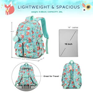 KIDNUO Girls Backpack,15.6 Inch Laptop School Bag Large Primary Elementary Middle College Bookbags Kids Backpacks for Teens Girls Women Students Anti Theft Travel Daypack (Green)