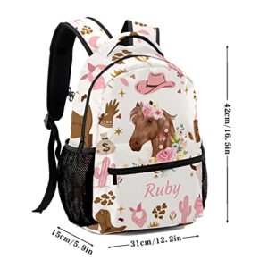 Deven Cowgirl Wild Floral Horse Personalized Kids Backpack for Boy/Girl Teen Primary School Daypack Travel Bag Bookbag