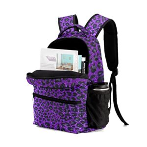 Deven Purple Glitter Leopard Print Personalized Kids Backpack for Boy/Girl Teen Primary School Daypack Travel Bag Bookbag