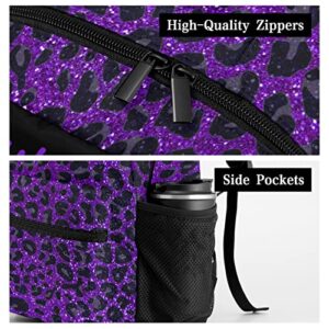 Deven Purple Glitter Leopard Print Personalized Kids Backpack for Boy/Girl Teen Primary School Daypack Travel Bag Bookbag