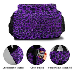 Deven Purple Glitter Leopard Print Personalized Kids Backpack for Boy/Girl Teen Primary School Daypack Travel Bag Bookbag