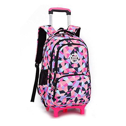 VILINKOU Rolling Backpack for Girls Trolley School Bag Wheels Backpack Luggage Waterproof Climbing Stairs (Black with Two Wheels)