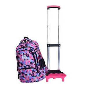 VILINKOU Rolling Backpack for Girls Trolley School Bag Wheels Backpack Luggage Waterproof Climbing Stairs (Black with Two Wheels)