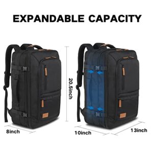 Extra Large 40-50L Travel Carry on Backpack 1680D Oxford Professional Fabric, TSA Friendly Expandable 17-18 inch Laptop Bag, Business Rucksack, Weekender Bag for Men Black