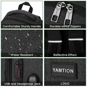 YAMTION Black Backpack for Men and Women,School Backpack Bookbag for Teen Boys and Girls Laptop Backpack with USB for Collge Work Business