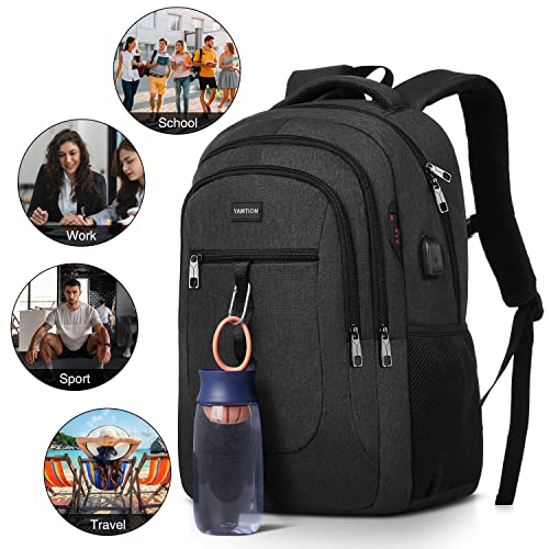 YAMTION Black Backpack for Men and Women,School Backpack Bookbag for Teen Boys and Girls Laptop Backpack with USB for Collge Work Business