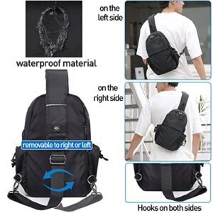 Small Black Sling Crossbody Backpack Shoulder Bag for Men Women, Waterproof Lightweight One Strap Backpack Sling Bag Backpack for Hiking Walking Biking Travel Cycling USB Charger Port-Nylon