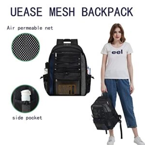 UEASE Mesh Backpack Heavy Duty for School, 24L Large Mesh Bookbag for Adults, See Through Black Mesh School Bag Lightweight with Comfort Padded Straps for Work Swimming Beach Fitness Sport (Medium)