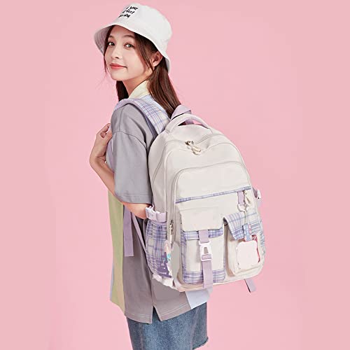 Girls Backpacks 15.6 Inch Laptop School Bag College Backpack Travel Daypack Large Bookbags for Teens Girls College Women Students (White)