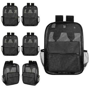 amylove 6 pcs bulk mesh backpack mesh bookbag for kids beach backpack kids beach bag mesh beach bag for student adults school sports swimming beach outdoor travel(black)