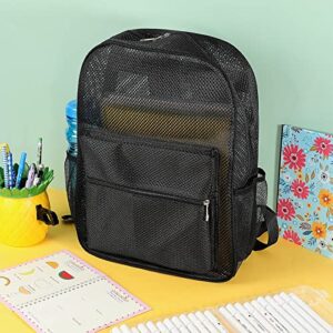 Amylove 6 Pcs Bulk Mesh Backpack Mesh Bookbag for Kids Beach Backpack Kids Beach Bag Mesh Beach Bag for Student Adults School Sports Swimming Beach Outdoor Travel(Black)