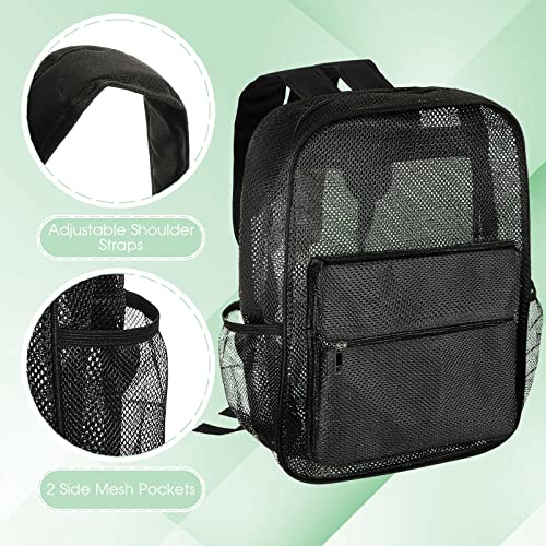 Amylove 6 Pcs Bulk Mesh Backpack Mesh Bookbag for Kids Beach Backpack Kids Beach Bag Mesh Beach Bag for Student Adults School Sports Swimming Beach Outdoor Travel(Black)