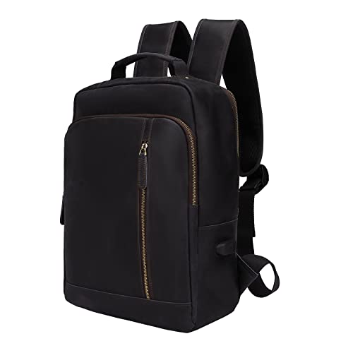 ZHYOL Leather Backpack For Men,17.3" Laptop Backpack with USB Charging Port Full Grain Leather Carry-On Travel Backpack Business Shoulder Bag Hiking Weekend Daypacks