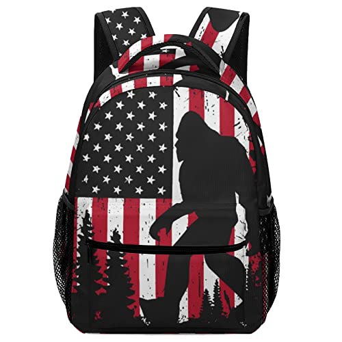 Bigfoot and American Flag Laptop Backpack Fashion Shoulder Bag Travel Daypack Bookbags for Men Women