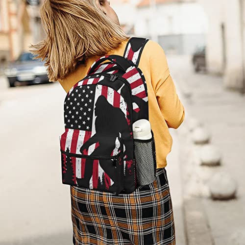 Bigfoot and American Flag Laptop Backpack Fashion Shoulder Bag Travel Daypack Bookbags for Men Women