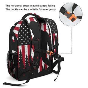 Bigfoot and American Flag Laptop Backpack Fashion Shoulder Bag Travel Daypack Bookbags for Men Women