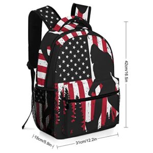 Bigfoot and American Flag Laptop Backpack Fashion Shoulder Bag Travel Daypack Bookbags for Men Women