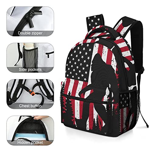 Bigfoot and American Flag Laptop Backpack Fashion Shoulder Bag Travel Daypack Bookbags for Men Women