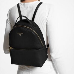 Michael Kors Valerie Medium Pebbled Leather Fashion Backpack (Black)