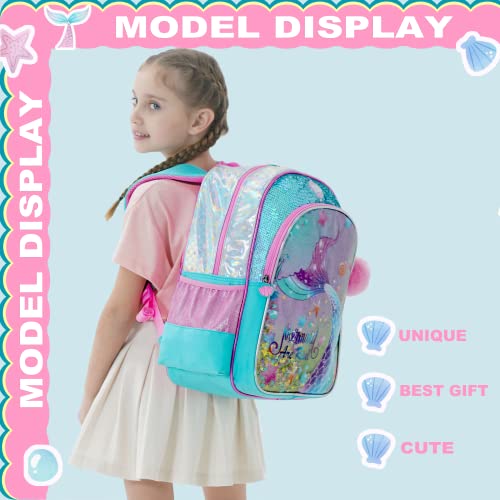 ZBAOGTW Mermaid Backpacks for Girls Kids School Cute Bookbag for Kindergarten Elementary Sequin School Backpack for Girls Lightweight School Bag with Lunch Box