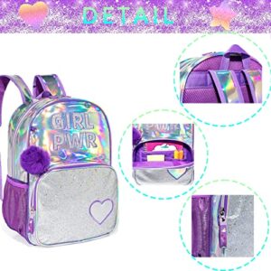 HTgroce Purple Backpacks for Girls with Lunch Box Kindergarten Backpack Glitter for Girls School Backpack Set Girls Book Bag Purple